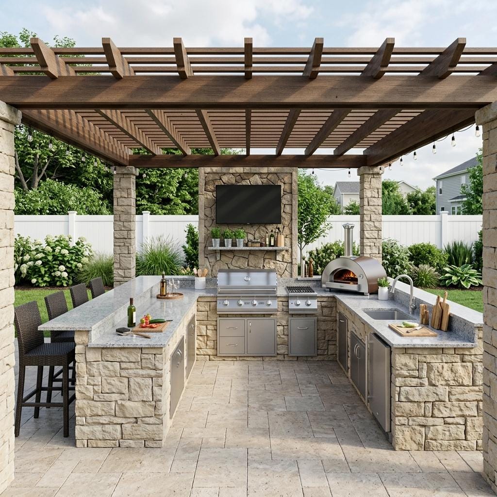 Custom Outdoor Kitchen Design, Backyard Kitchen Plans, Patio BBQ Layout ...