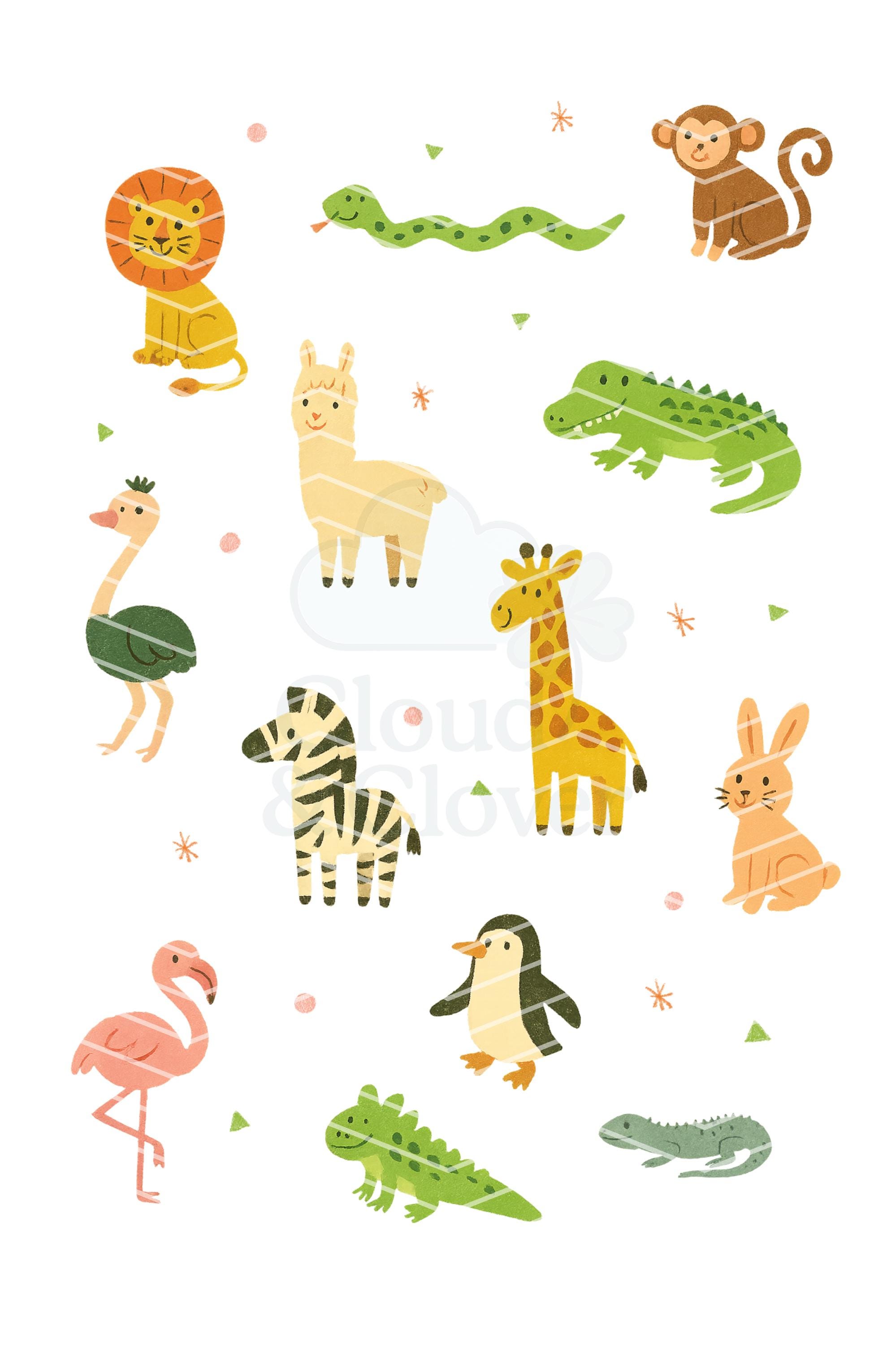Hand Drawn Cute Animal Graphic Elements - PNG Clipart Pack - Etsy