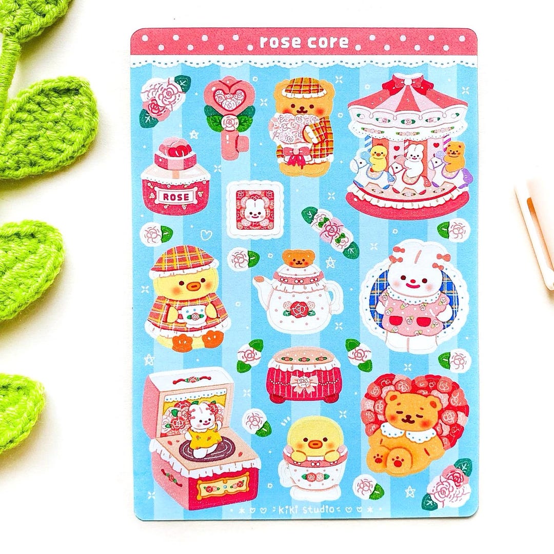 Rose Core Sticker Sheet - Korean Stationery, Kawaii Stickers, Cute ...