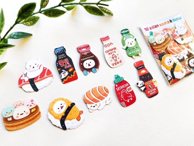Asian Sauce & Sushi Sticker Pack(10 Total) - Korean Food Decals ...