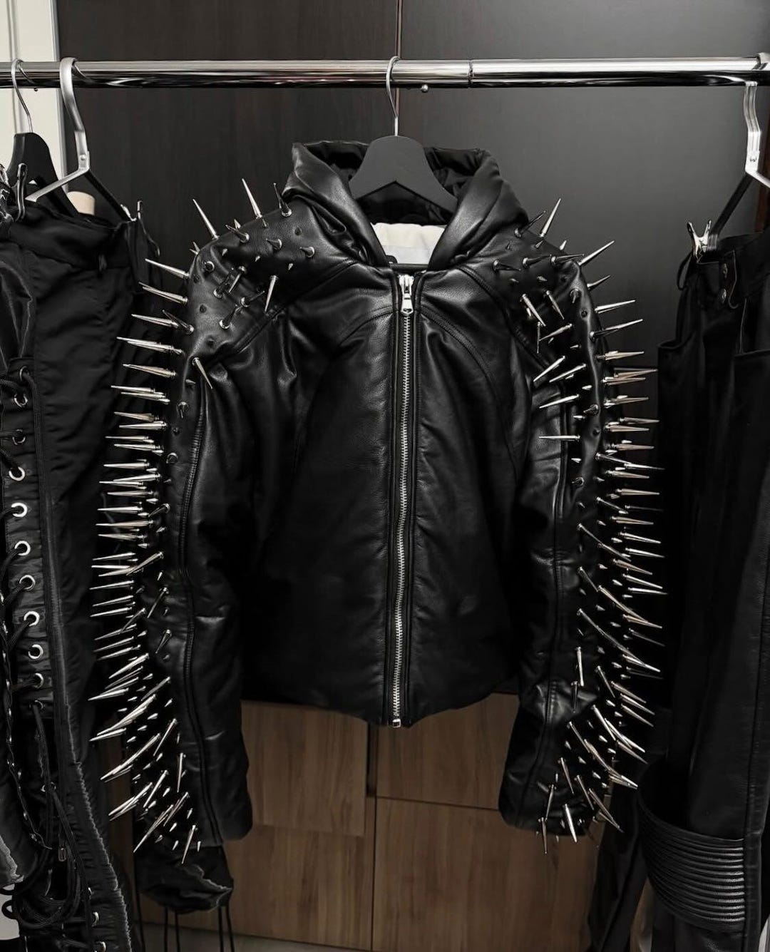 Spiked Men’s Black Leather Studded Jacket – Punk Rock Biker Coat, Heavy ...