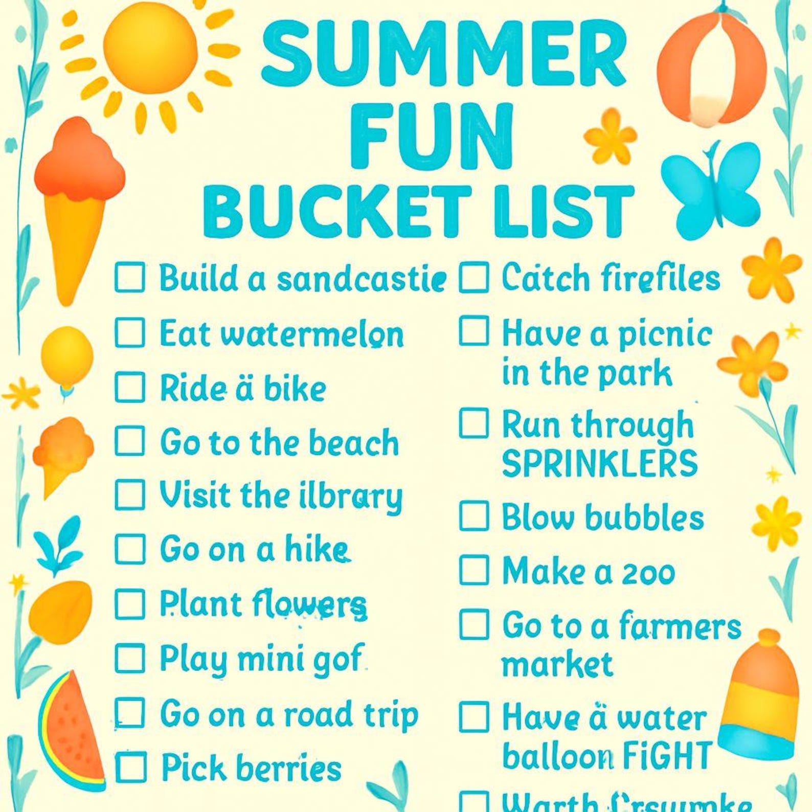 Kids Summer Bucket List Printable | Fun Outdoor Activities | Screen ...