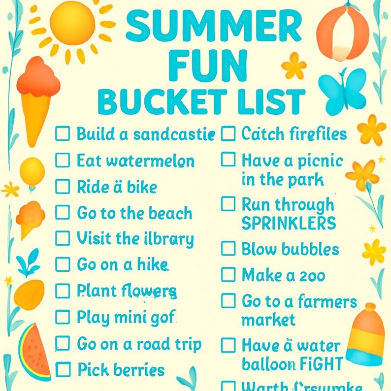 Kids Summer Bucket List Printable | Fun Outdoor Activities | Screen ...
