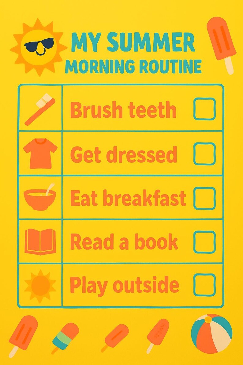 Kids Summer Morning Routine Chart | Printable Daily Checklist - Etsy