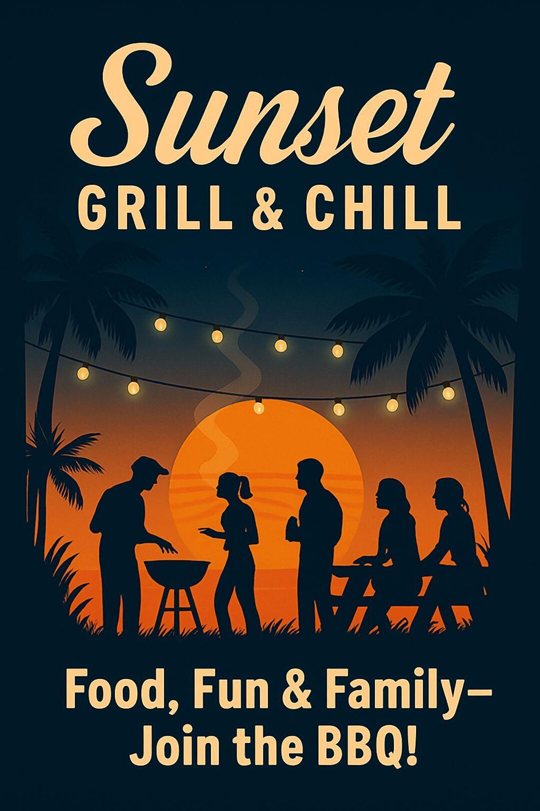 Sunset Grill & Chill BBQ Invitation Printable 5x7 Digital Summer ...