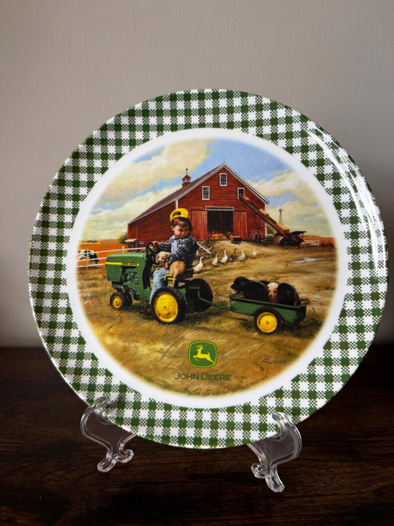 Vintage John Deere Plate | Farmhouse Kitchen Decor, Tractor & Puppies ...