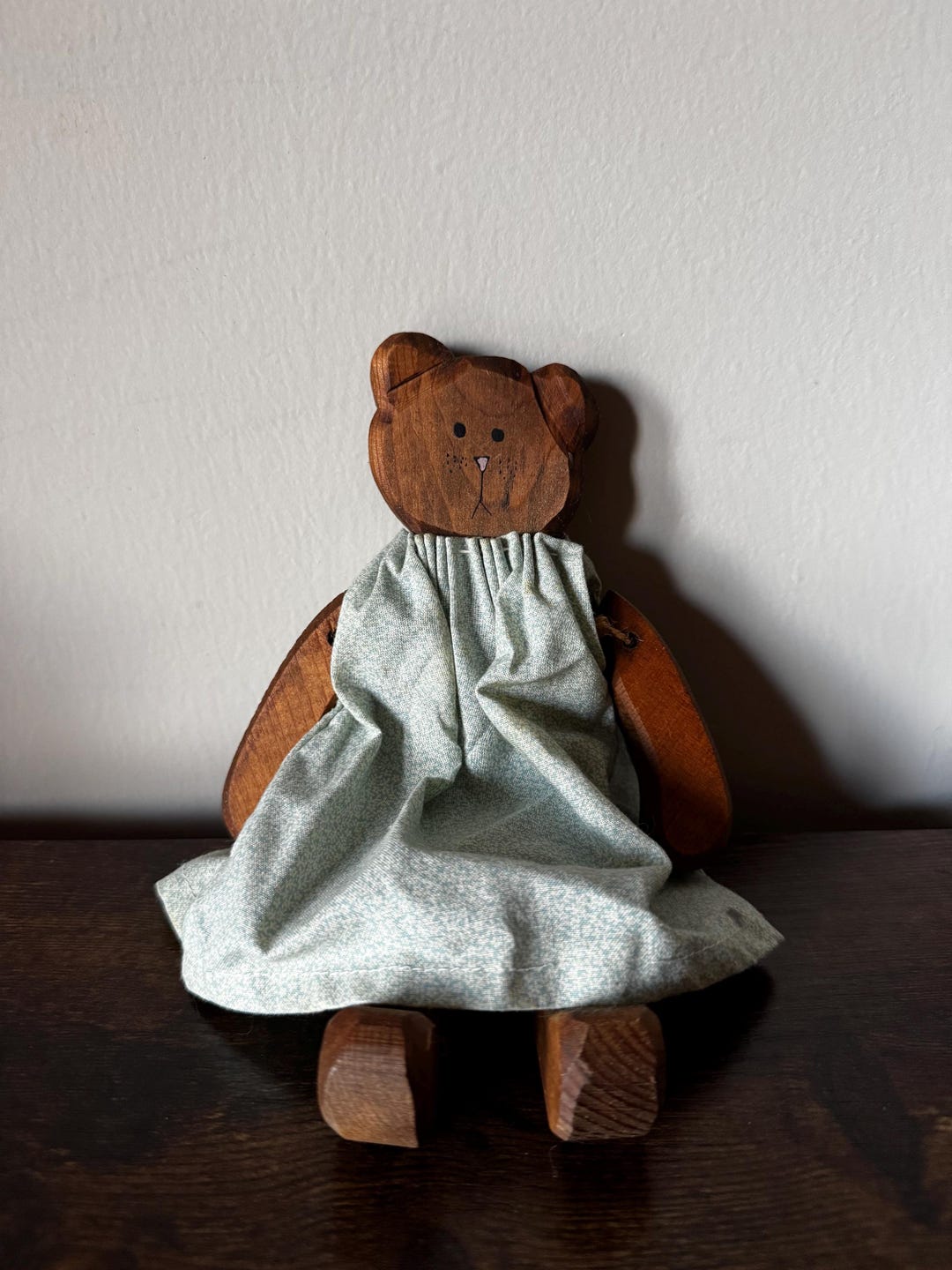 Vintage Handcrafted Wooden Teddy Bear Doll | Primitive Folk Art Bear ...