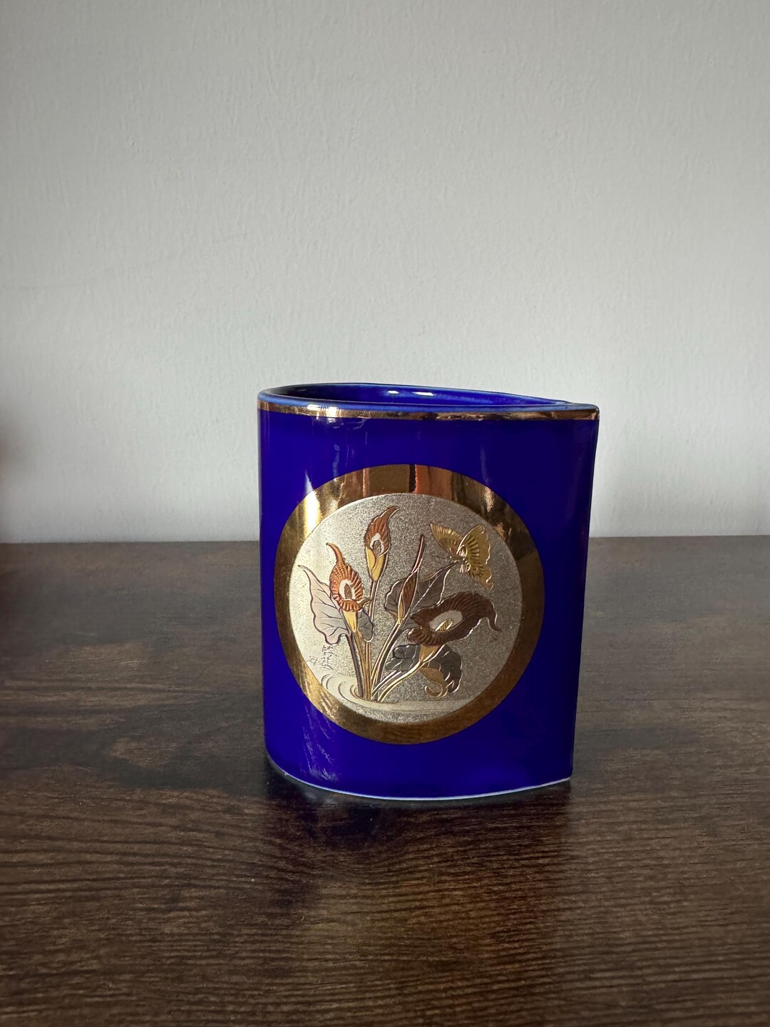 Vintage Japanese Chokin Cobalt Blue Teardrop Vase | 24k Gold Edged ...