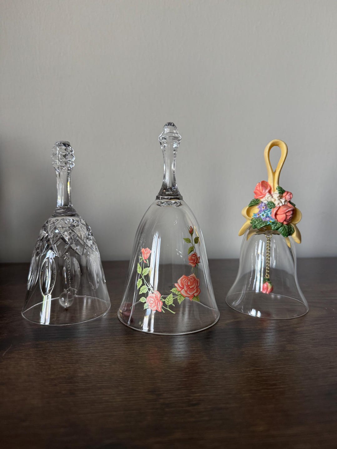 Vintage Crystal Bell Set – Cioni Mario Cut Glass, Avon Rose Floral - Etsy