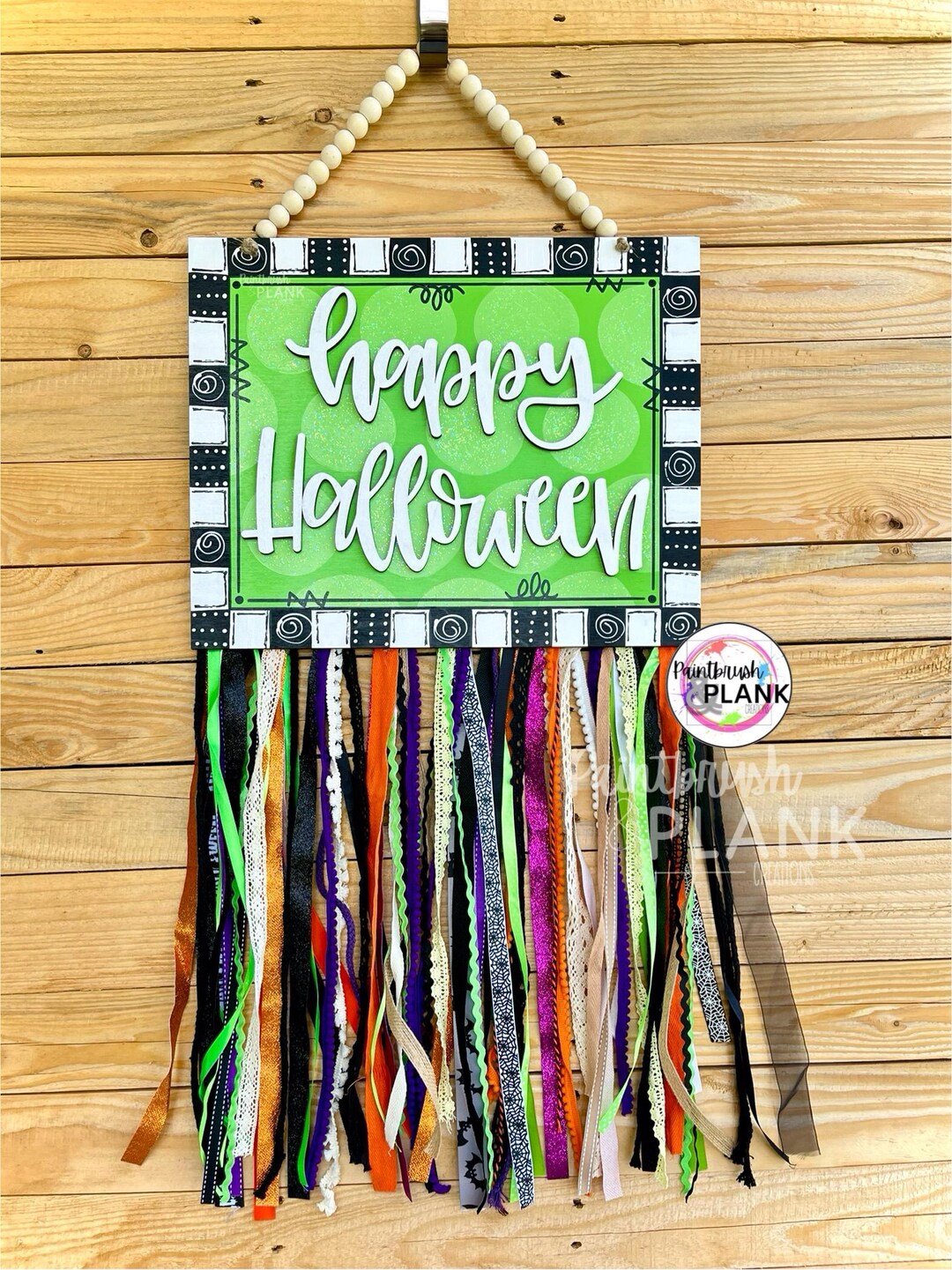 Happy Halloween Green Rectangle Door Hanger With Ribbon Streamers ...
