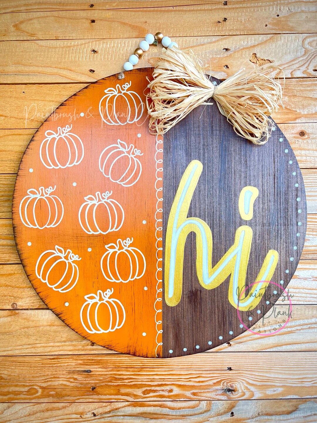 Gold Lettered Hi Pumpkin Door Hanger: Fall Welcome Signs - Etsy