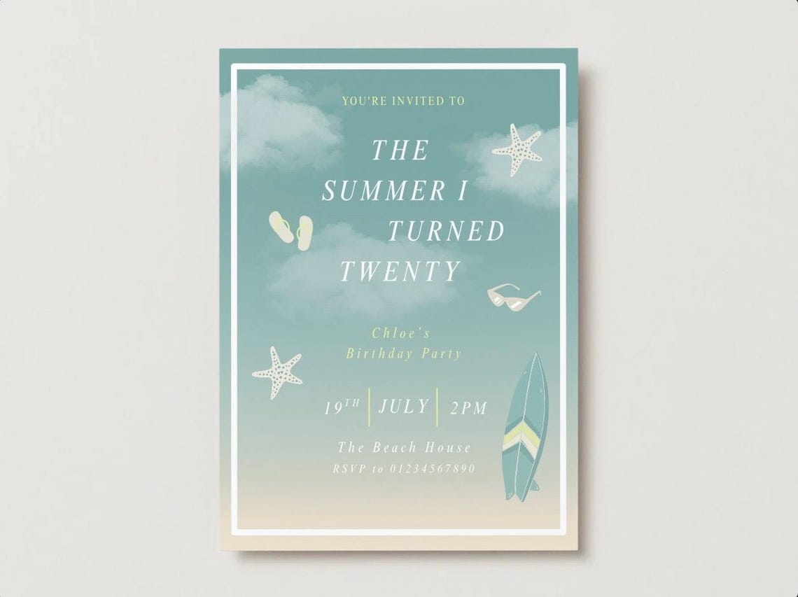 The Summer I Turned Pretty Birthday Invitation Template | Summer Theme ...