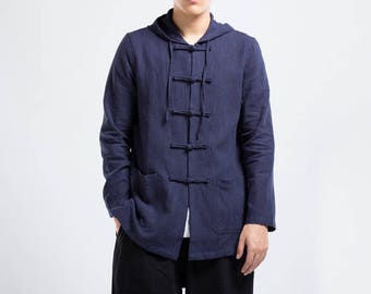 Classic Chinese Style Linen Men's Jacket With Handmade Buttons /stand ...