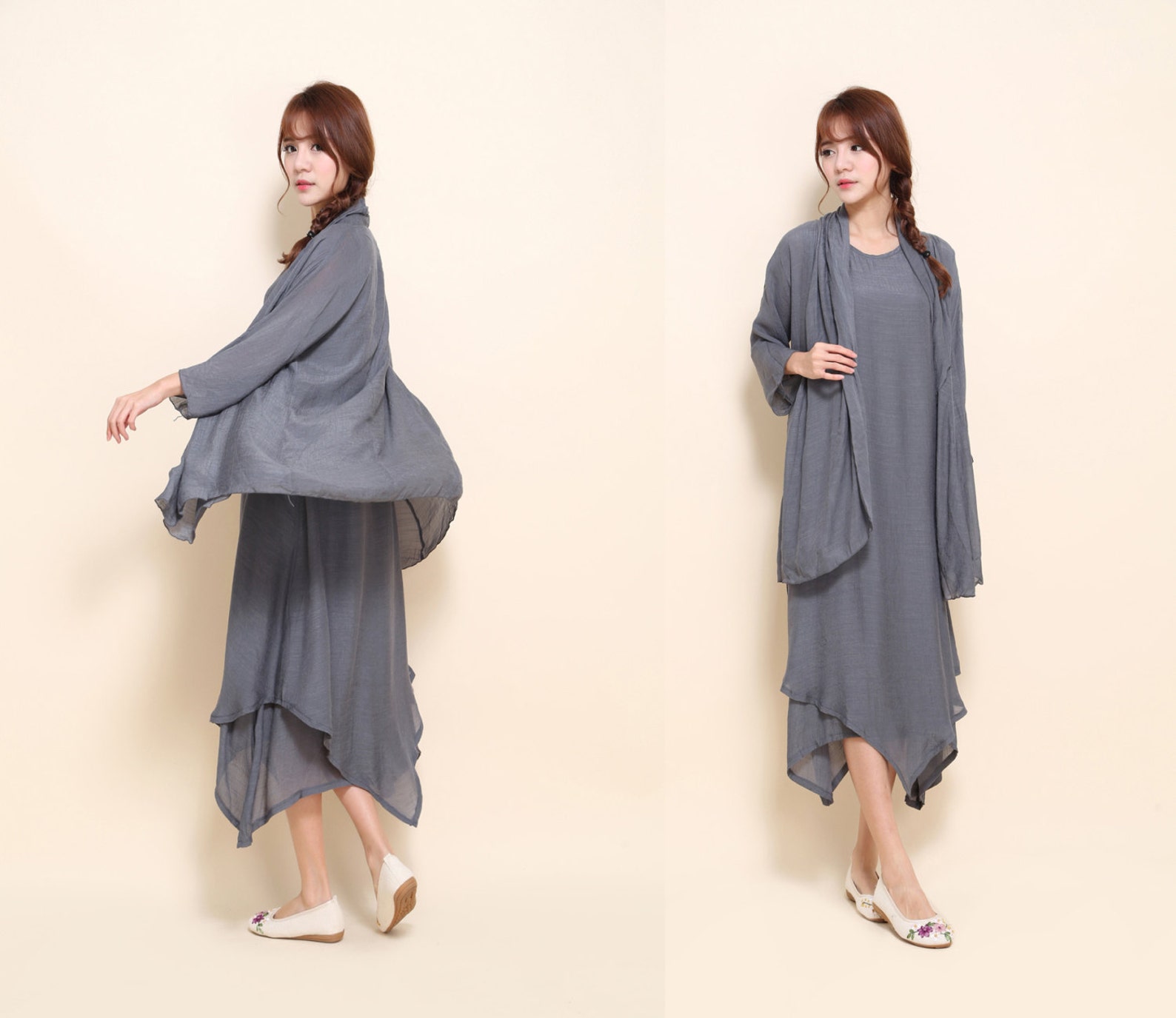 Two Piece Suit Dress/elegant Asymmetrical Silk Two Layered Dress / 24 ...