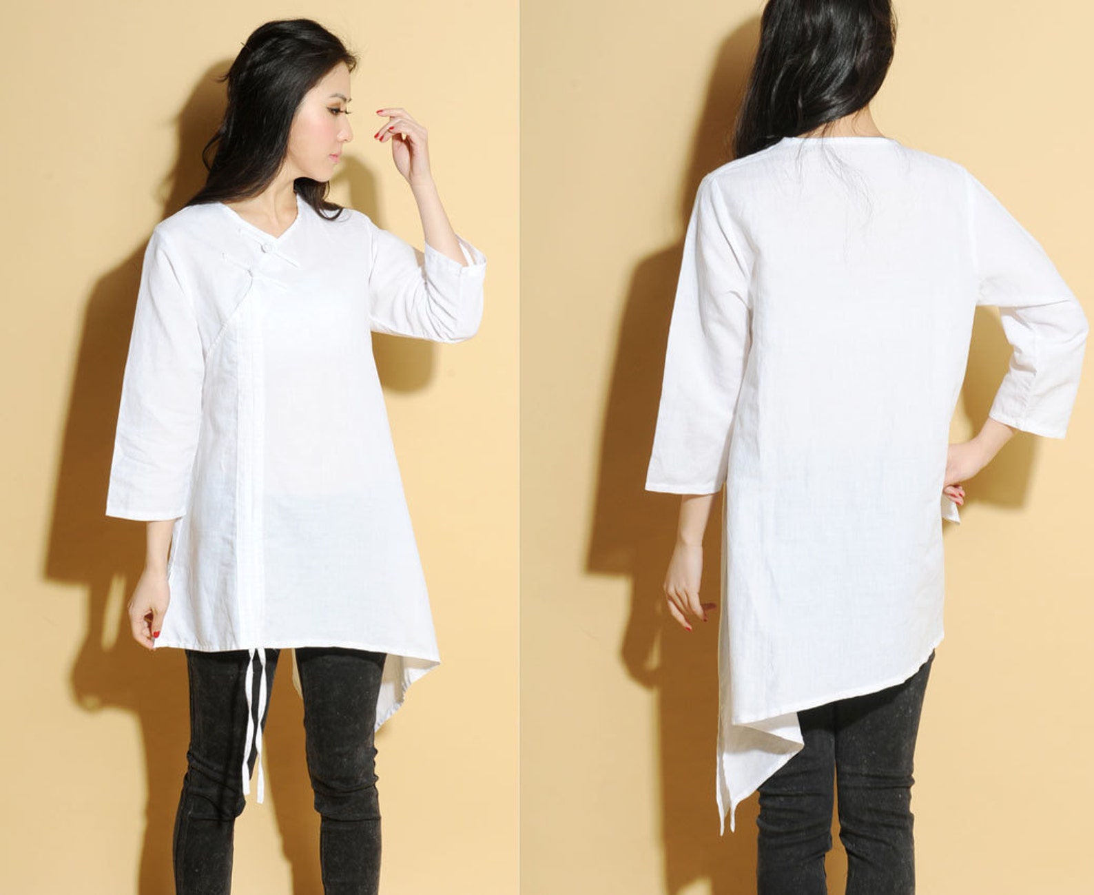 Drawstring Linen Blouse With Handmade Buttons /ethnic Style ...