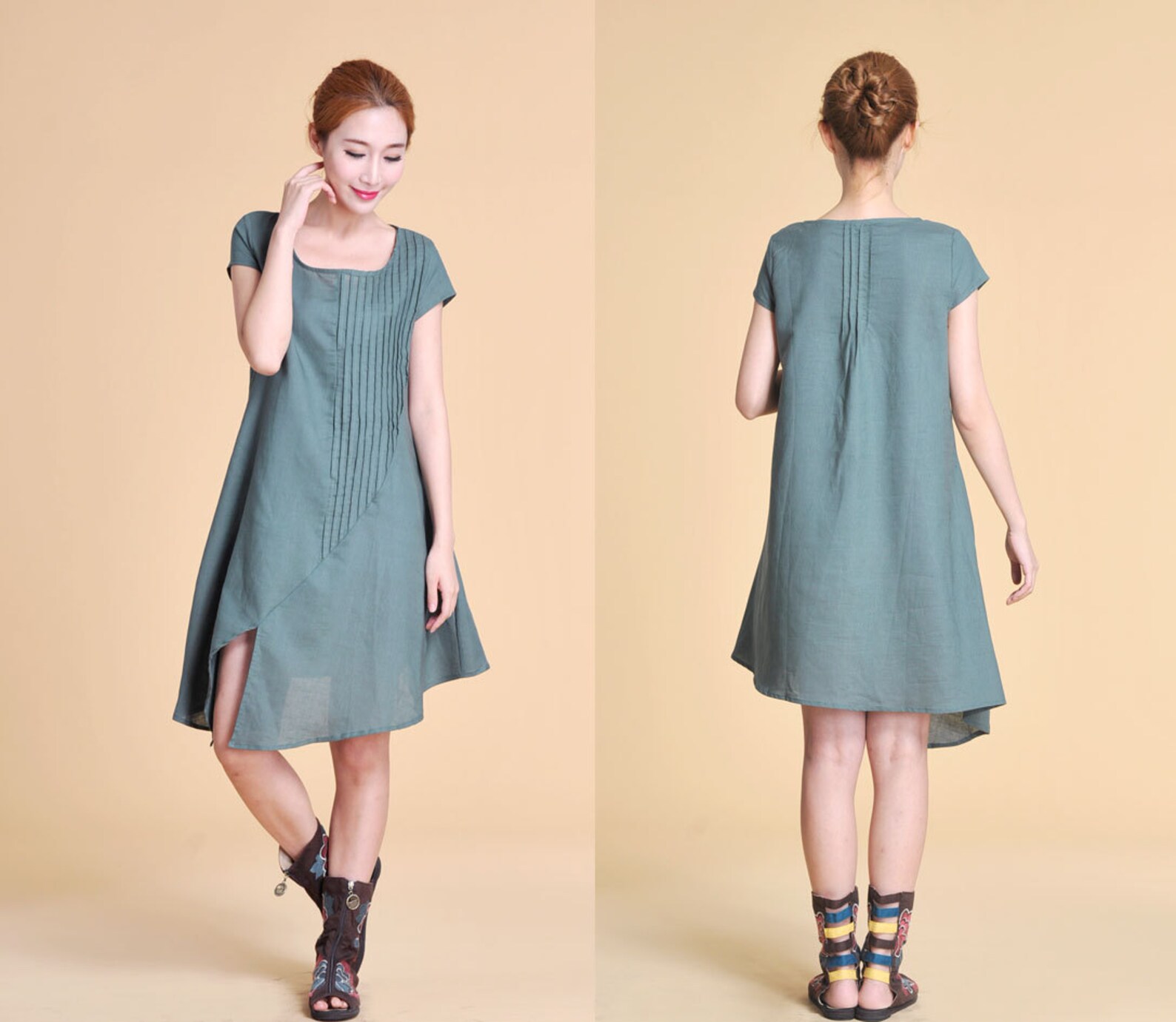 Accordion Fold Dress With Asymmetrical Hems/ 26 Colors/ RAMIES - Etsy