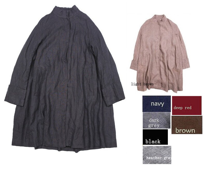 Free Style Pleated Linen Long Coat/ Cape/ Heather Brown/ 8 - Etsy