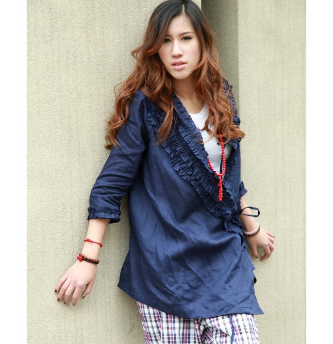 Asymmetrical Linen Ruffled Long Blouse / Any Size/ 14 Colors/ RAMIES - Etsy