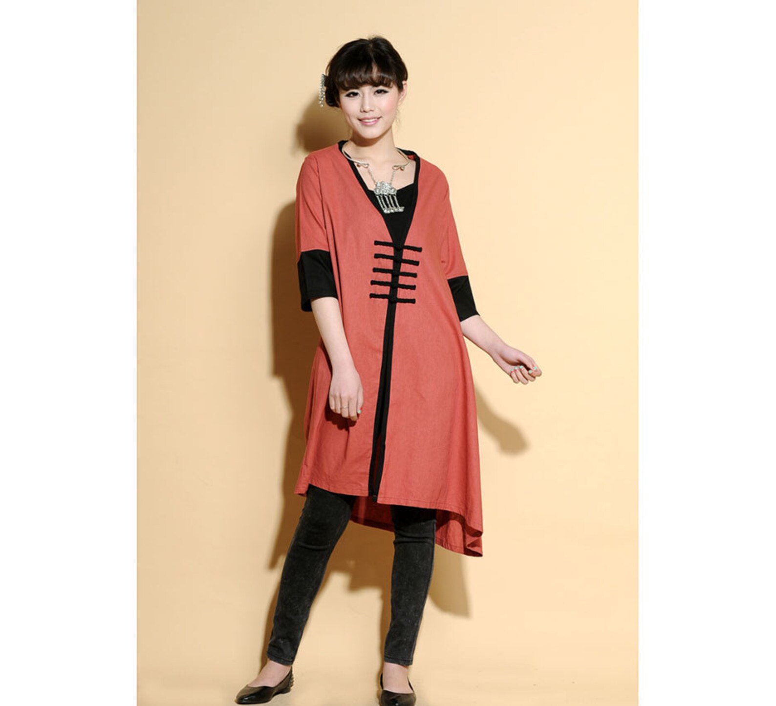 Patchwork Long Blouse Dress With Big Handmade Buttons /more - Etsy