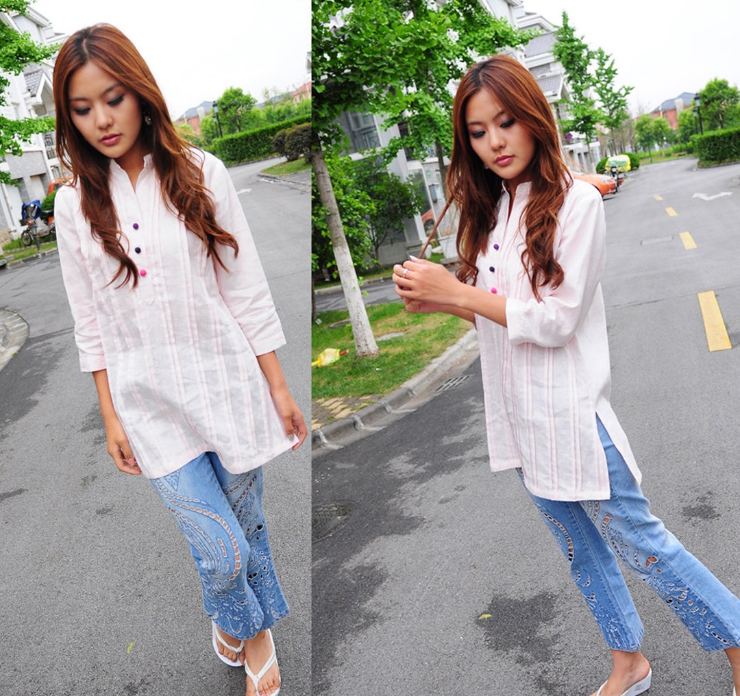 Linen Tunic With Button Trio/ 27 Colors/ RAMIES - Etsy