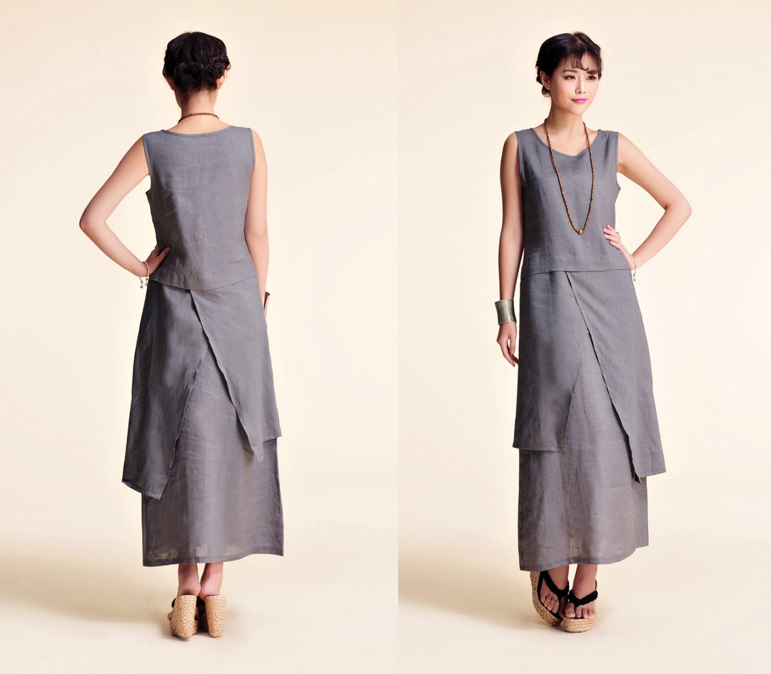 Plum Blossoms/ Asian Style Linen Long Dress With Its Skirt in - Etsy