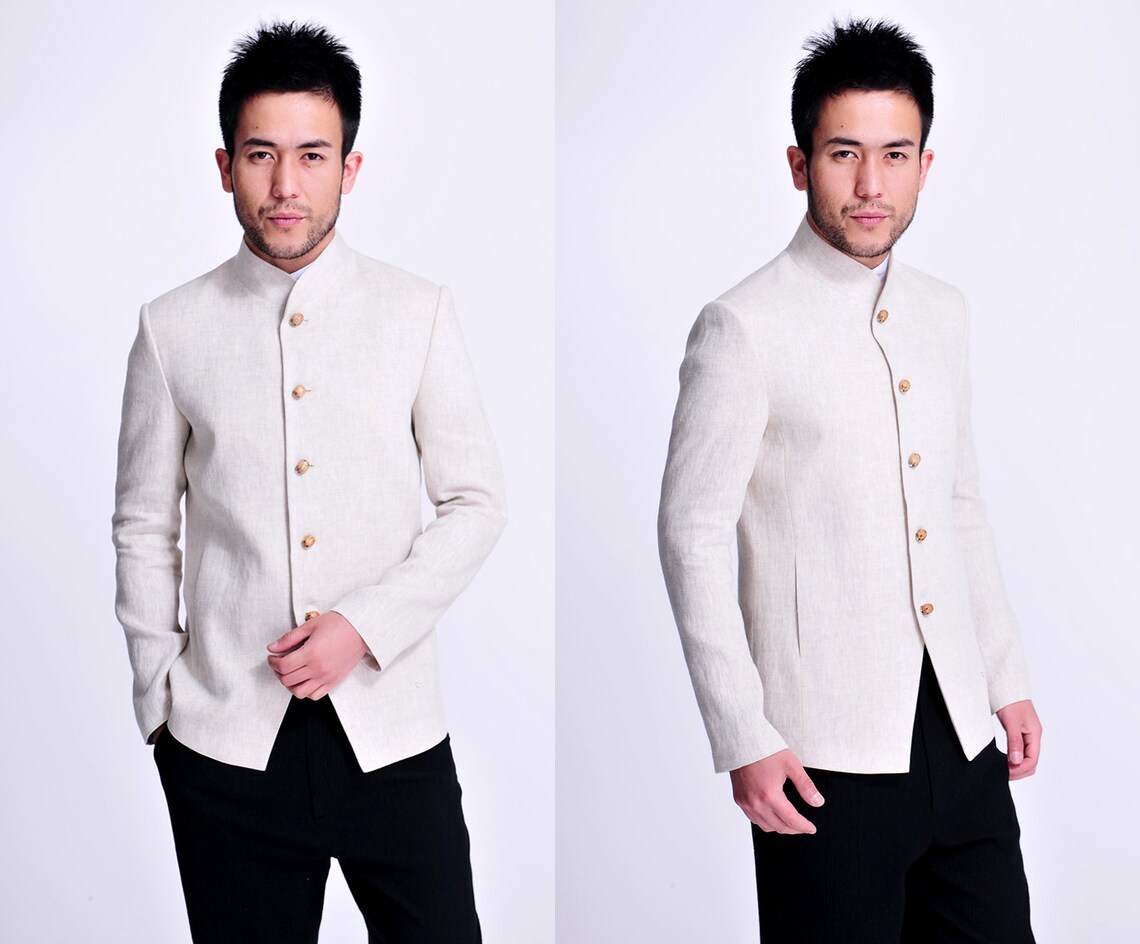 Native Oak / Classic Asian Design/ Linen Men's Jacket With - Etsy
