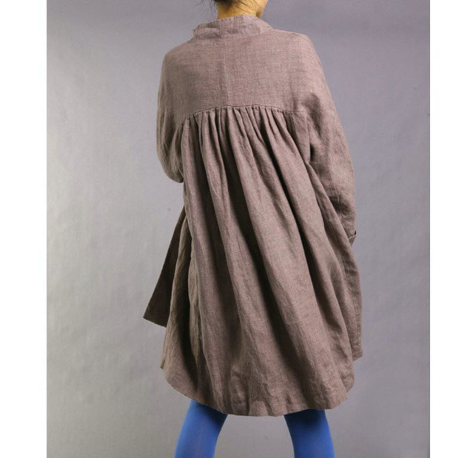 Free Style Pleated Linen Long Coat/ Cape/ Heather Brown/ 8 - Etsy