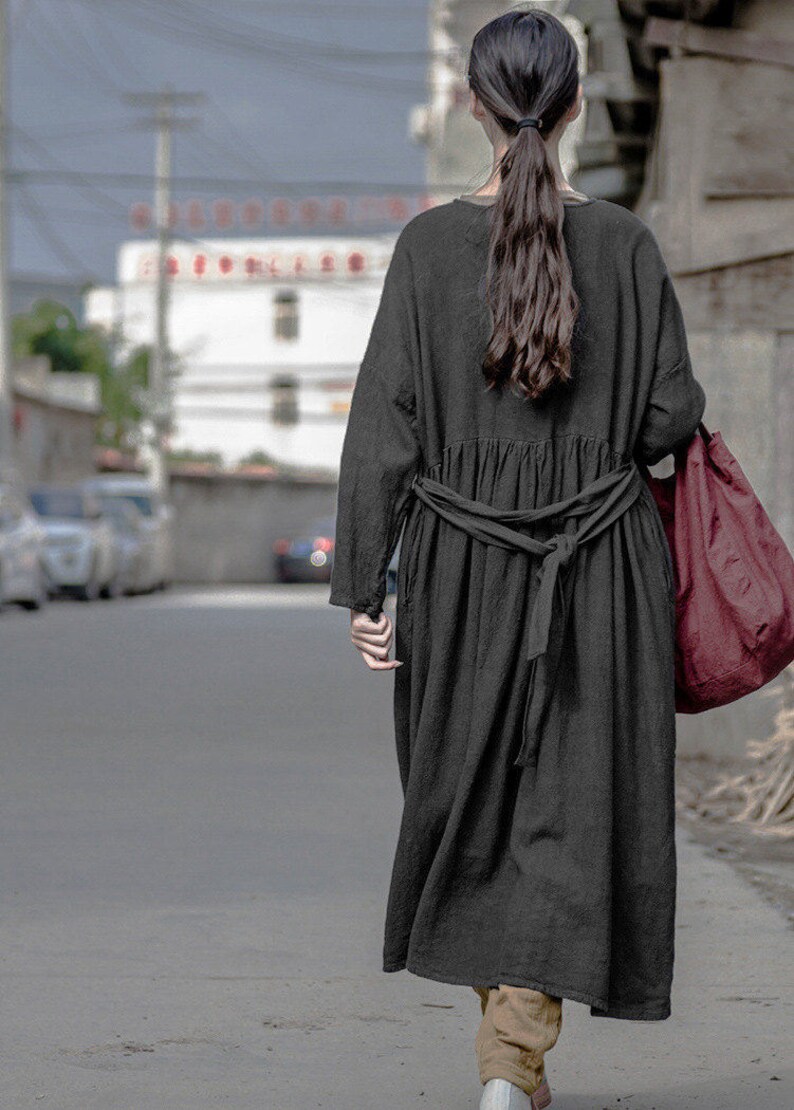 Lovely Linen Long Coat Dress With Handmade Silver Button / - Etsy