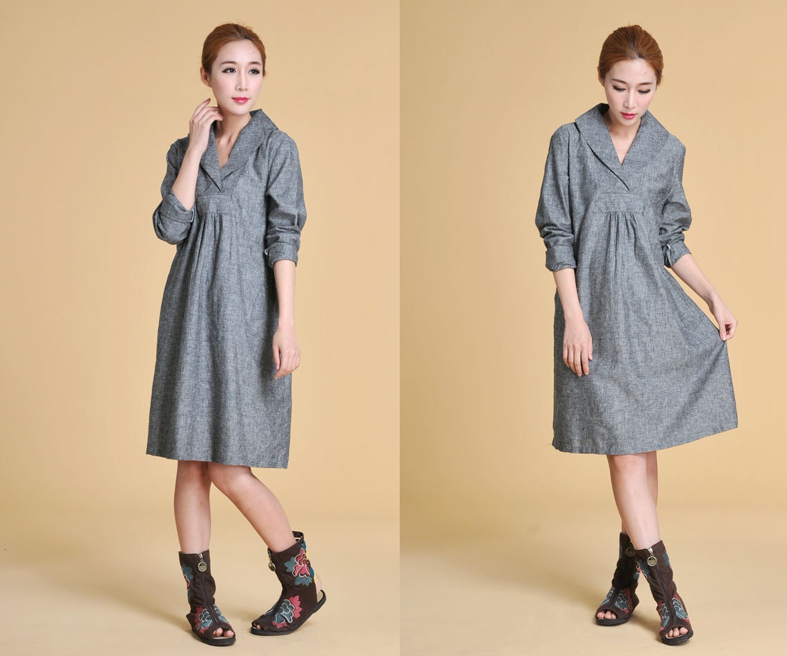 Free Style Lovely Wide Collar Dress With Pleats/ Shirt Dress/ Any Size ...