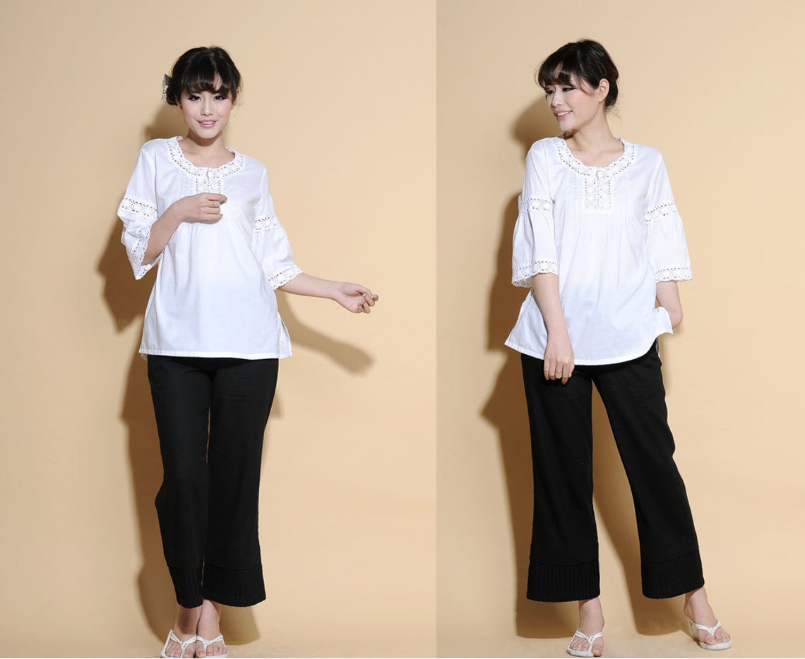 Lace Hem Blouse With Mid-length Sleeves/ 5 Colors/ RAMIES - Etsy