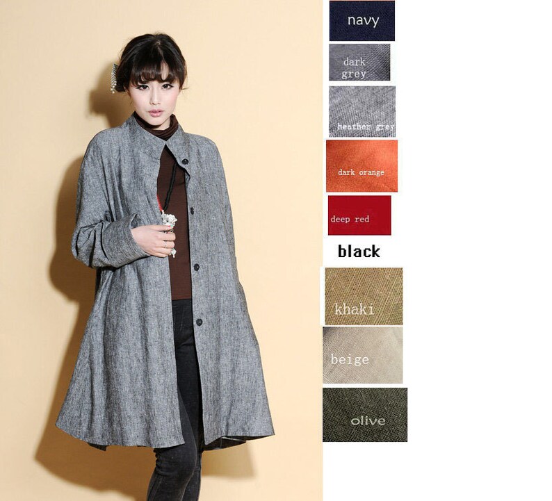 Free Style Pleated Linen Long Jacket/ Cape/ Heather Grey/ - Etsy