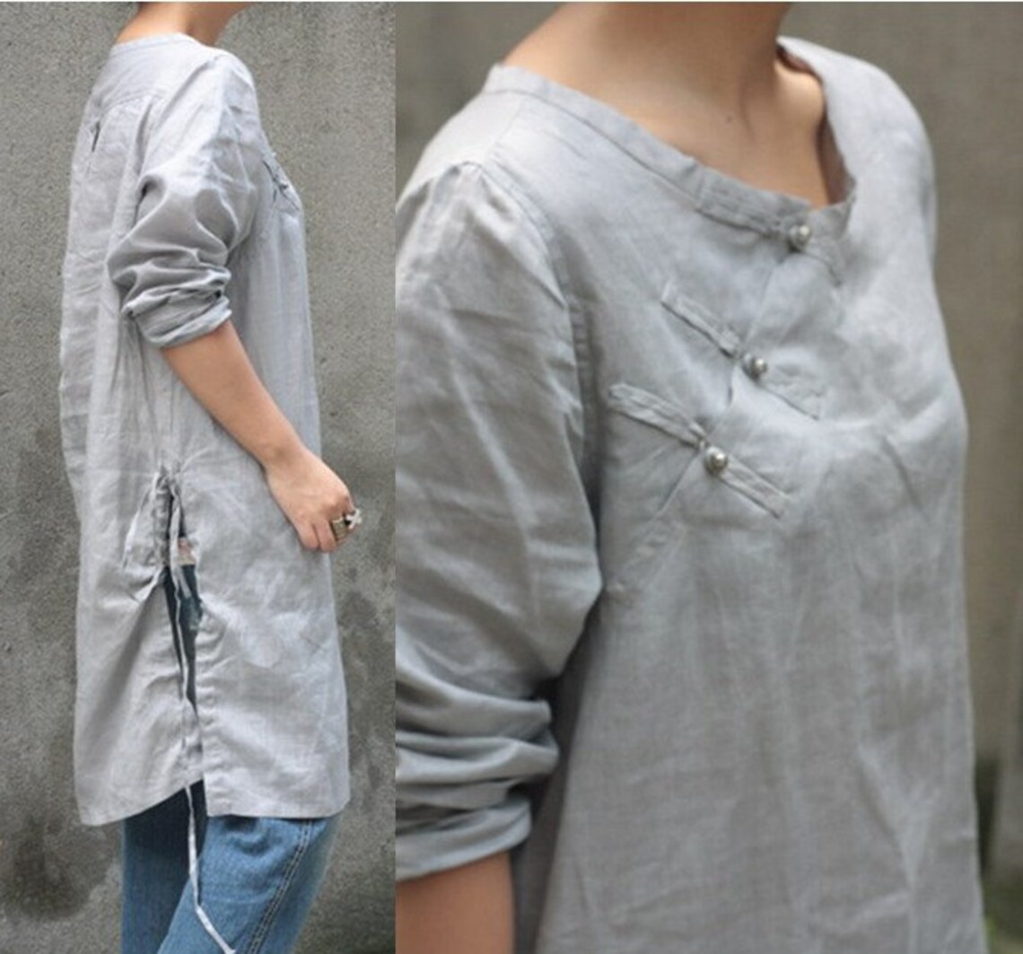 Chinese Collar Drawstring Tunic With Silver Buttons/ 35 Colors/ Any ...