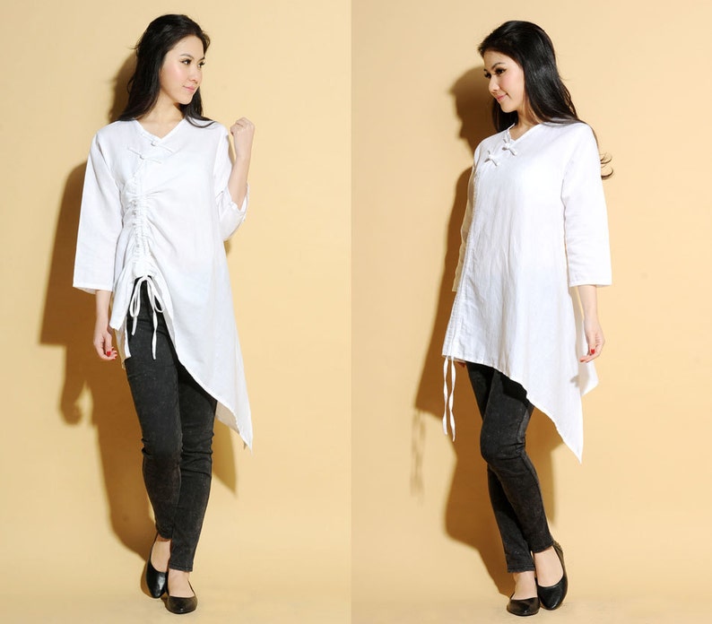 Drawstring Linen Blouse With Handmade Buttons /ethnic Style - Etsy