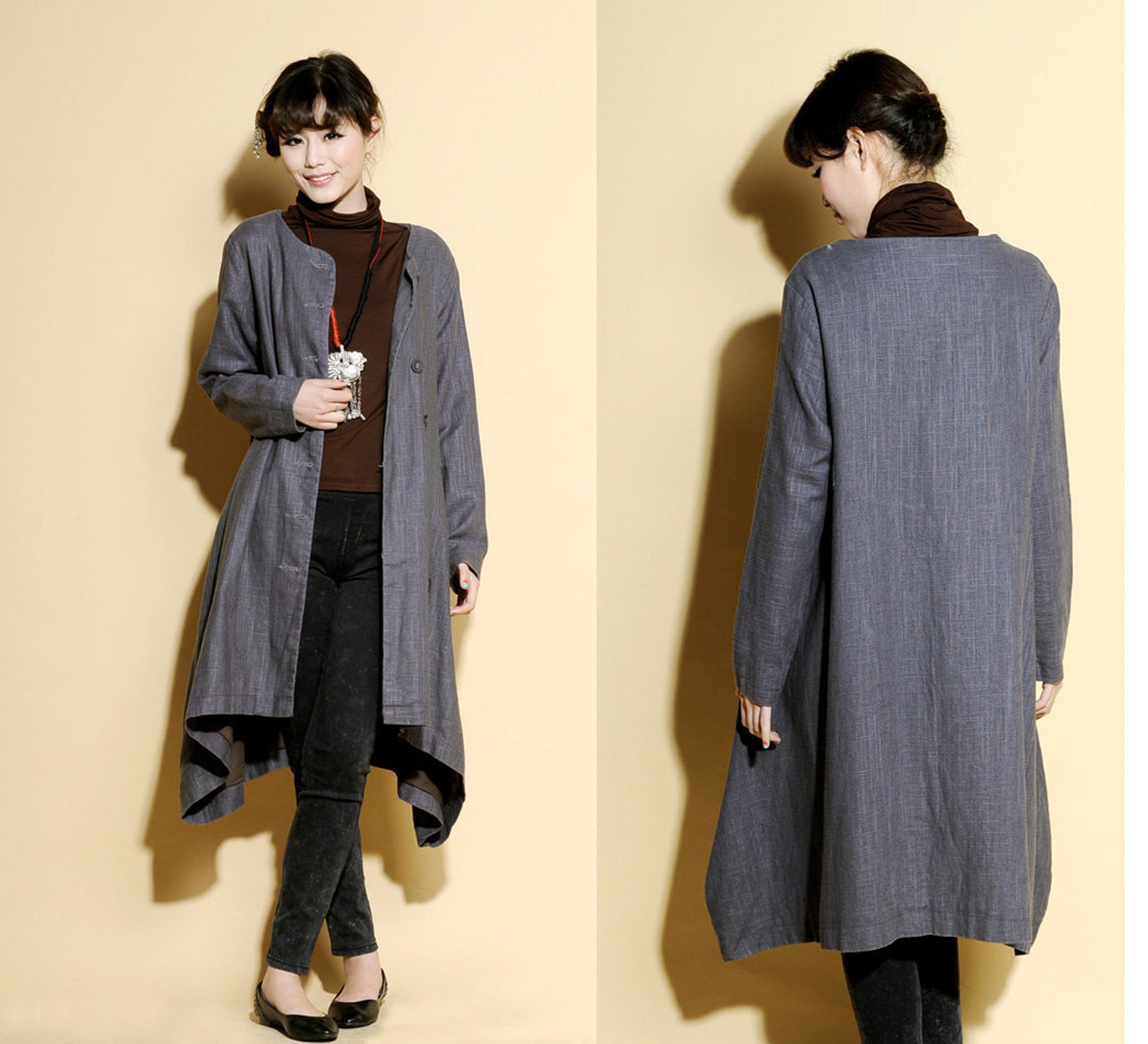 Asymmetrical Linen Long Jacket/ 12 Colors/ RAMIES - Etsy