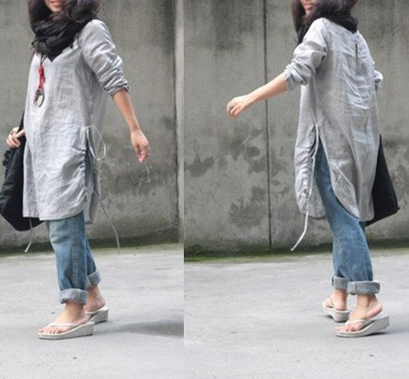 Chinese Collar Drawstring Tunic With Silver Buttons/ 35 Colors/ Any ...