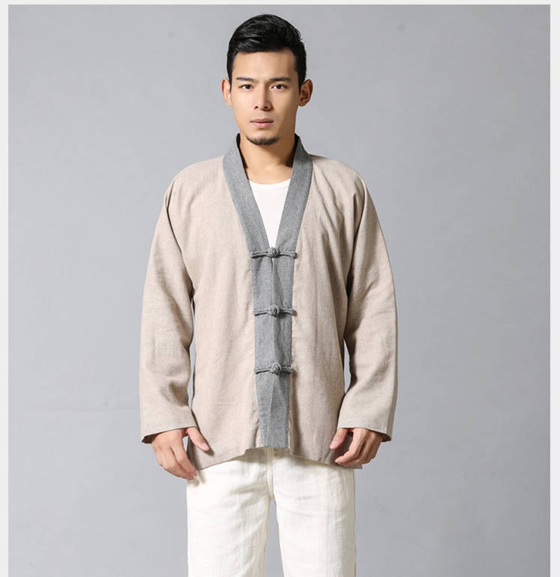 Classic Chinese Style Linen Men's V Neckline Light Jacket - Etsy