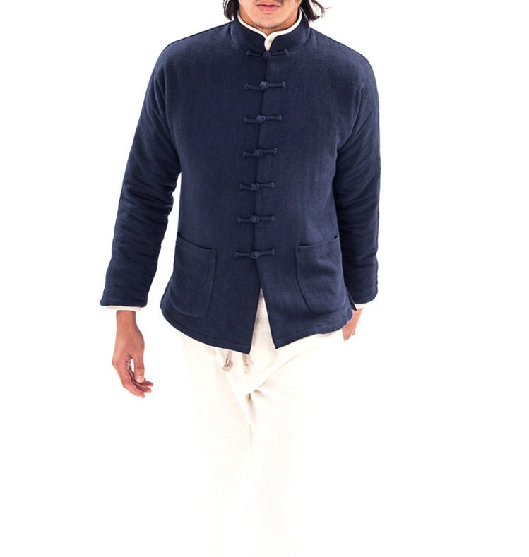 Classic Asian Design/ Linen Men's Winter Coat With Cotton - Etsy