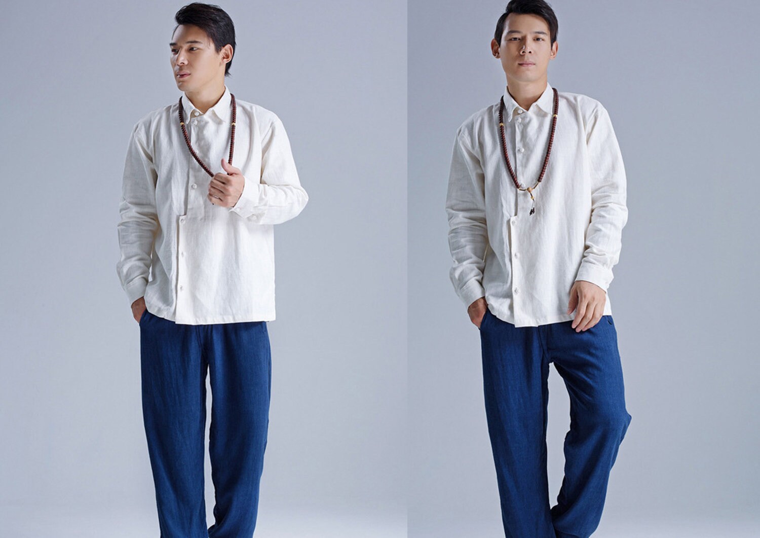 Chinese Style Asymmetrical Linen Men's Shirts/light Jackets With ...