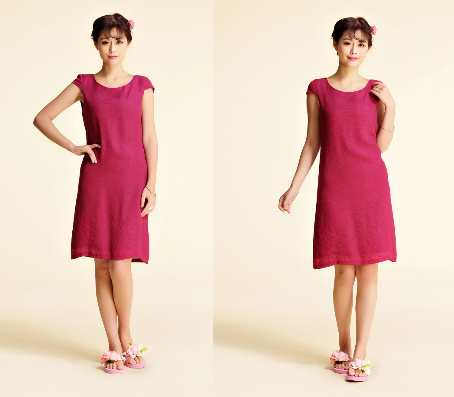 Sweet Cranberry /ideal Hot Weather Dress / Lovely Silk Dress With Cap ...