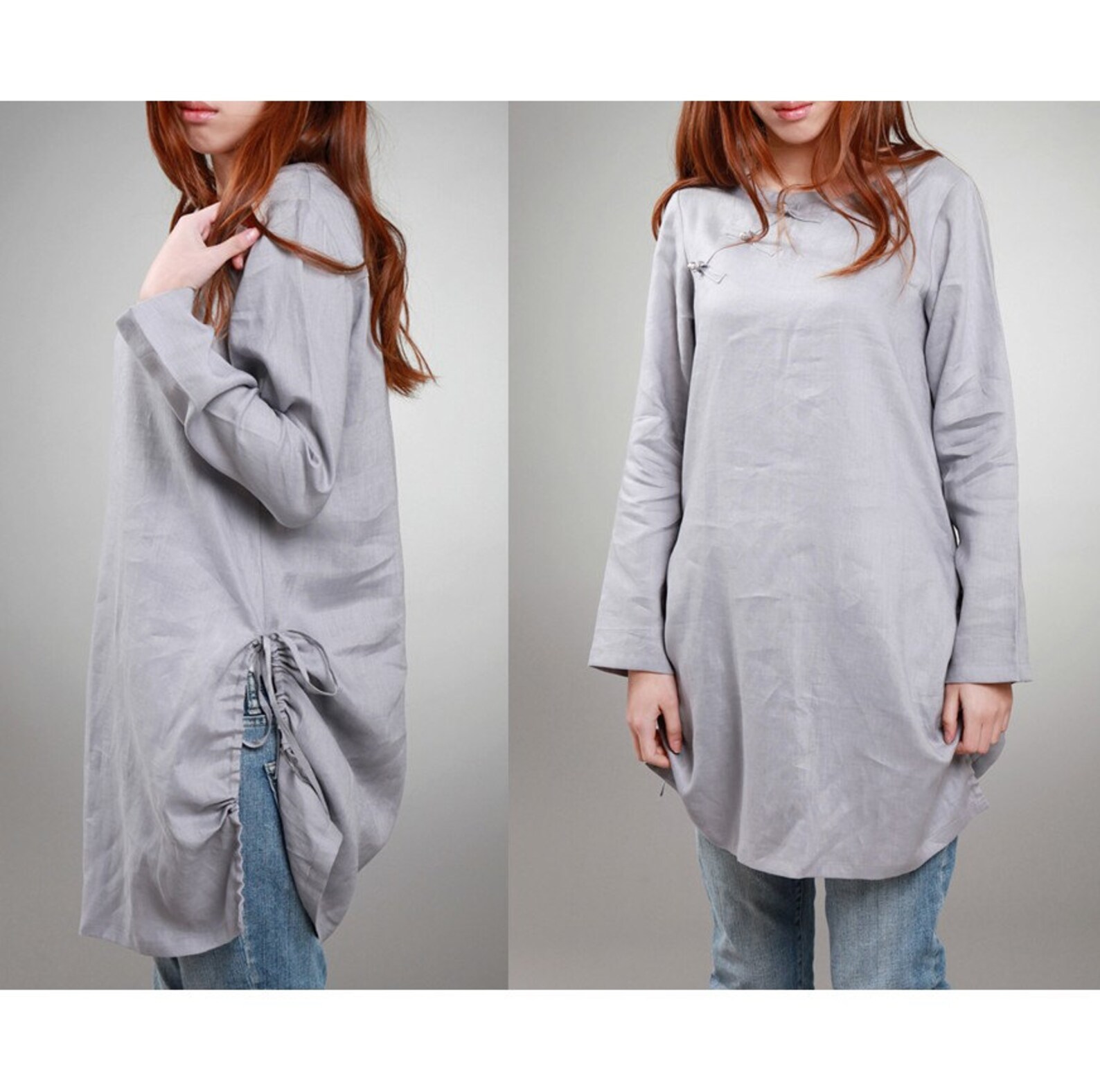 Chinese Collar Drawstring Tunic With Silver Buttons/ 35 Colors/ Any ...