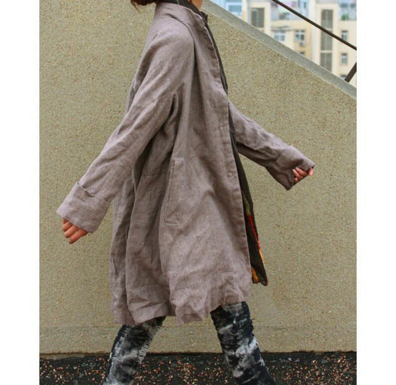 Free Style Pleated Linen Long Coat/ Cape/ Heather Brown/ 8 - Etsy