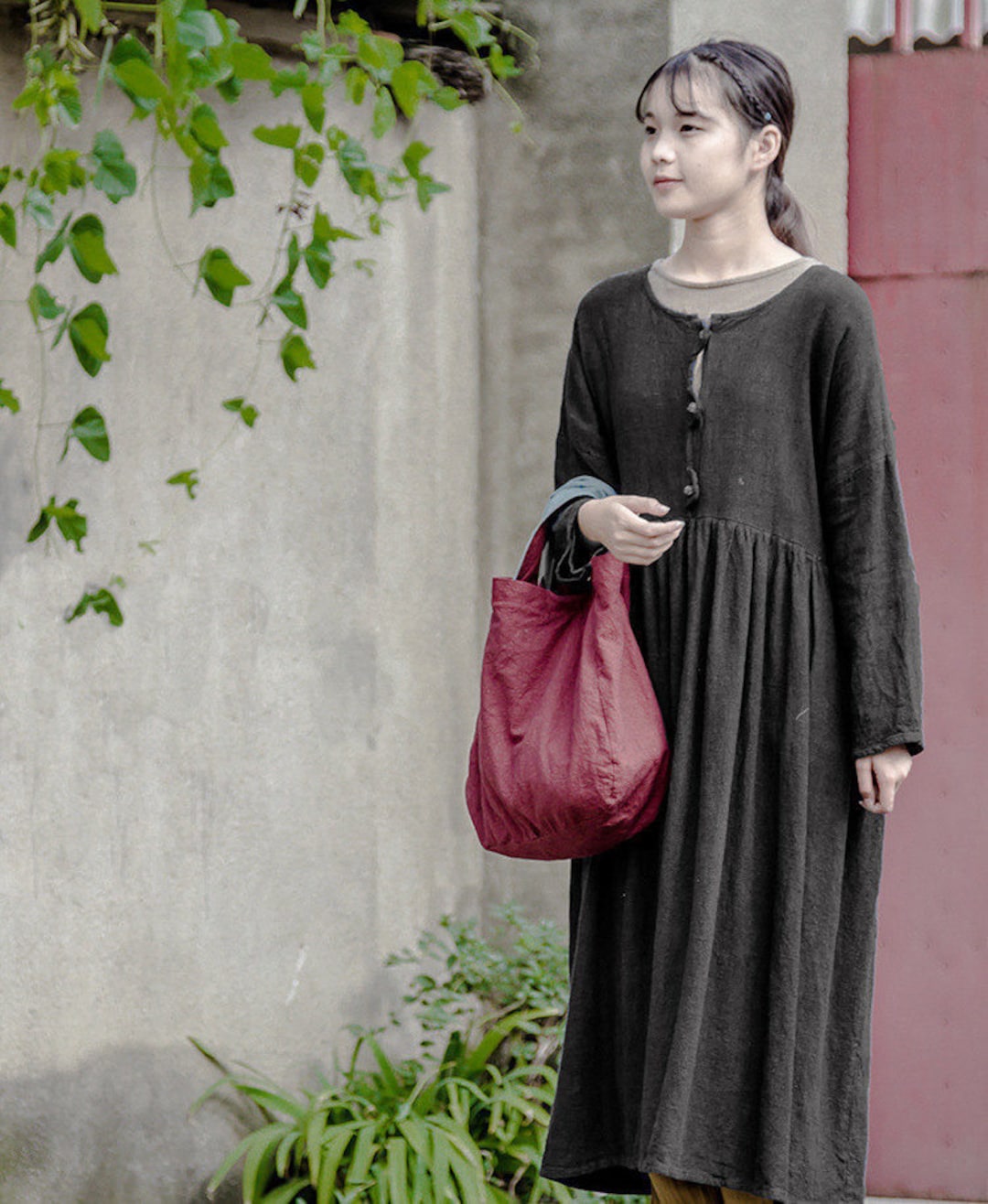 Lovely Linen Long Coat Dress With Handmade Silver Button / - Etsy