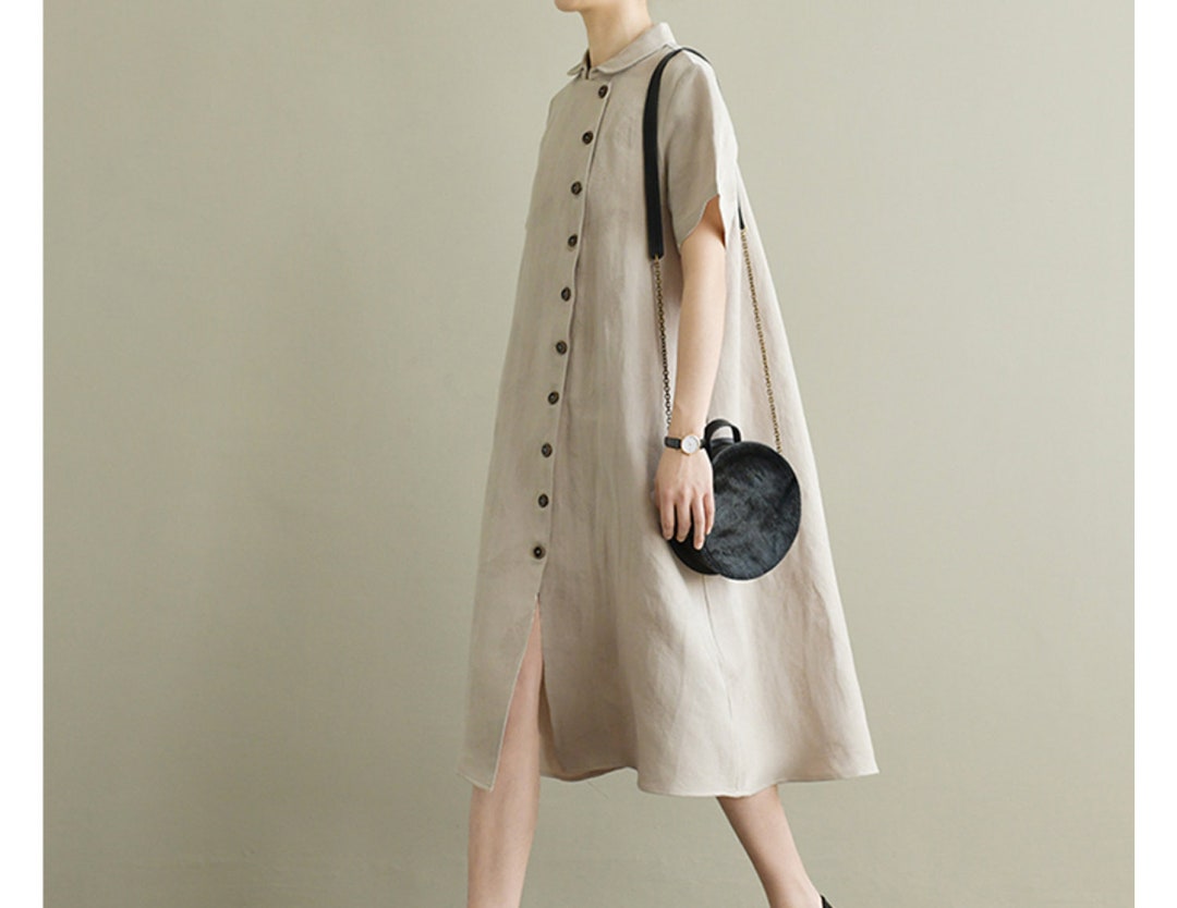 Free Style Linen Dress With Short Sleeves/lovely Shirtdress - Etsy