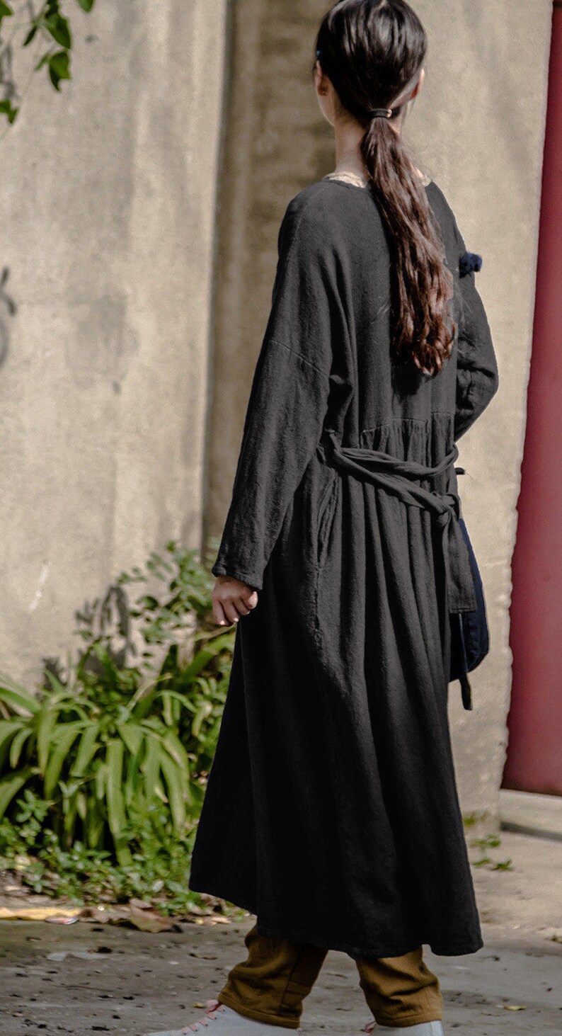 Lovely Linen Long Coat Dress With Handmade Silver Button / - Etsy