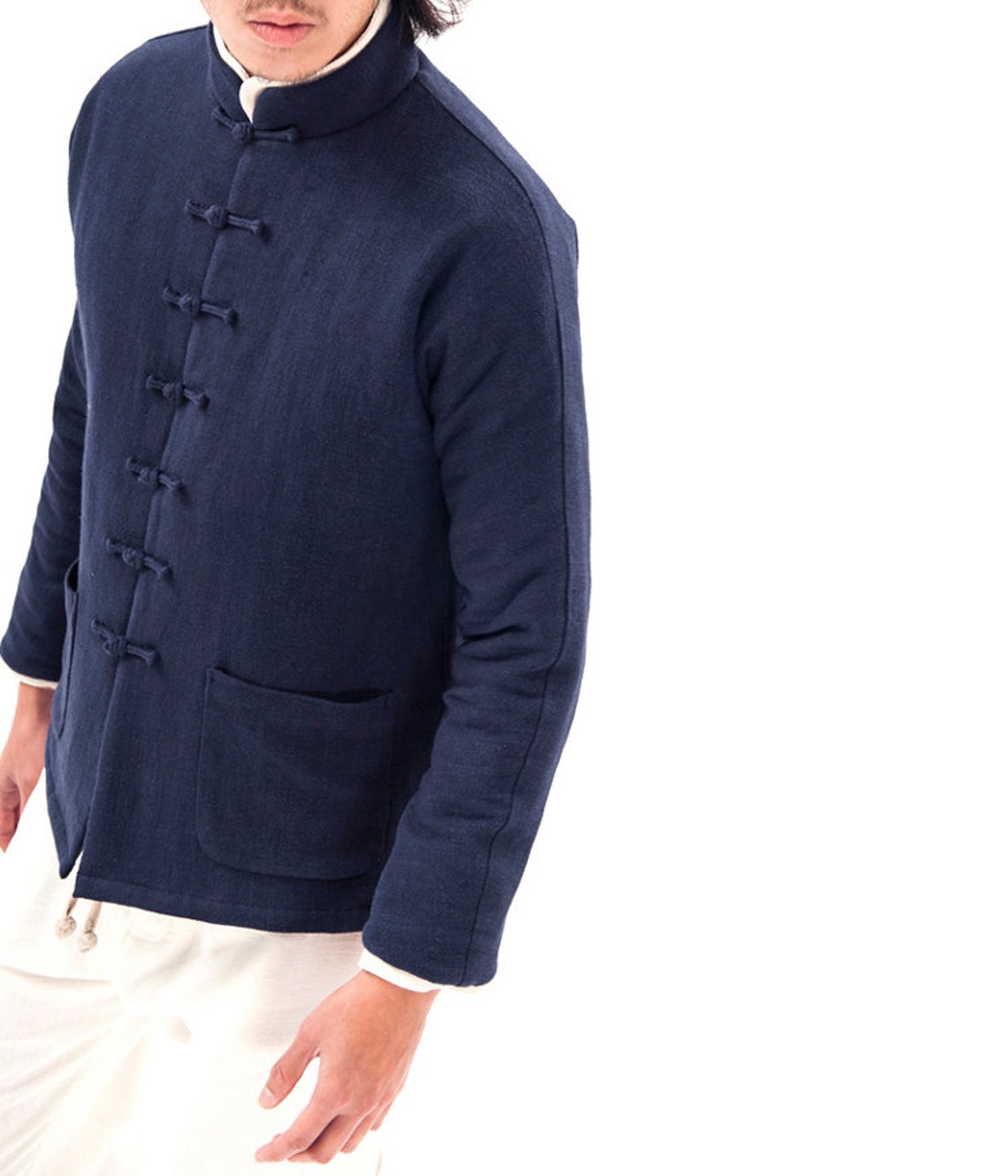 Classic Asian Design/ Linen Men's Winter Coat With Cotton - Etsy