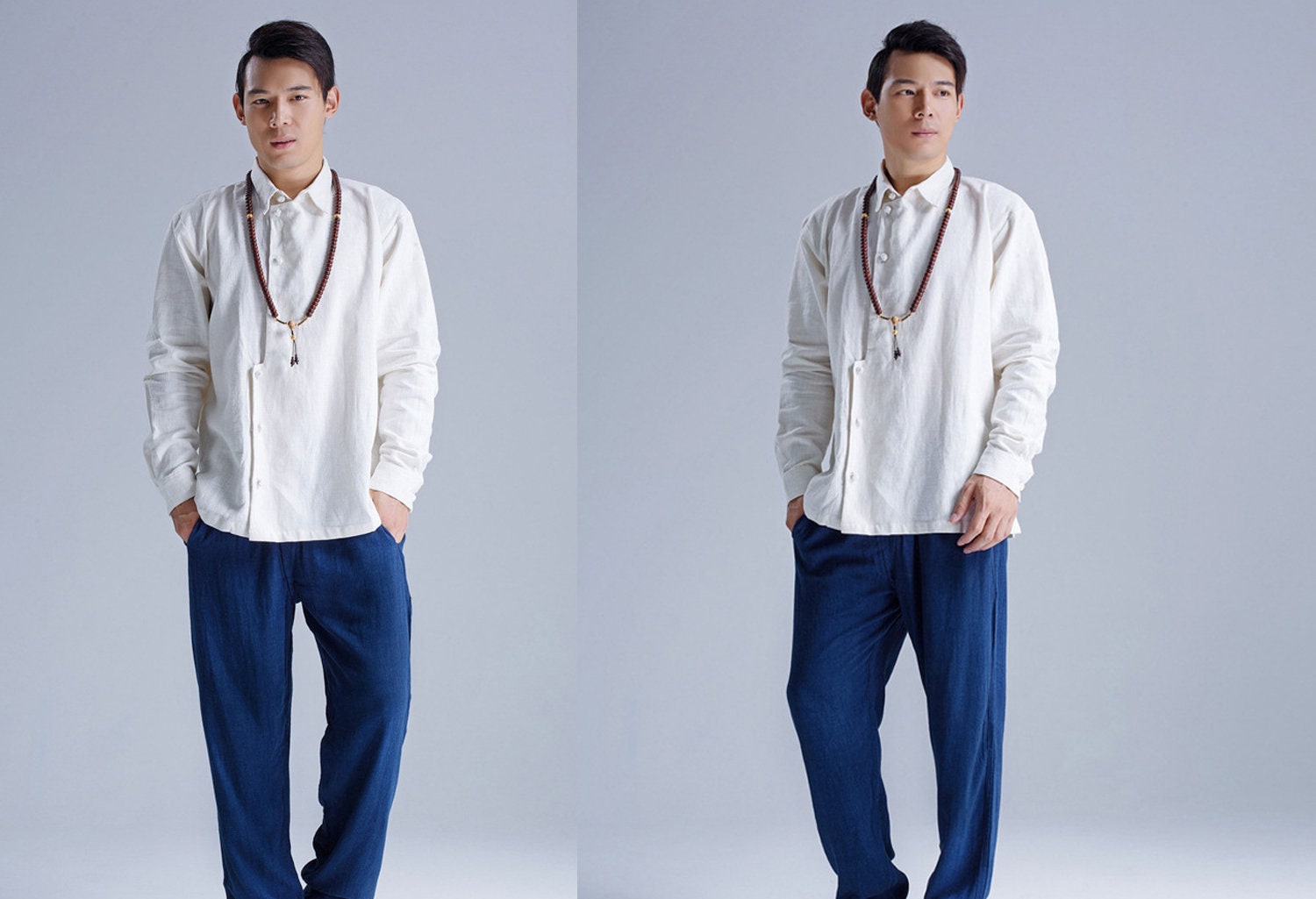 Chinese Style Asymmetrical Linen Men's Shirts/light Jackets With ...