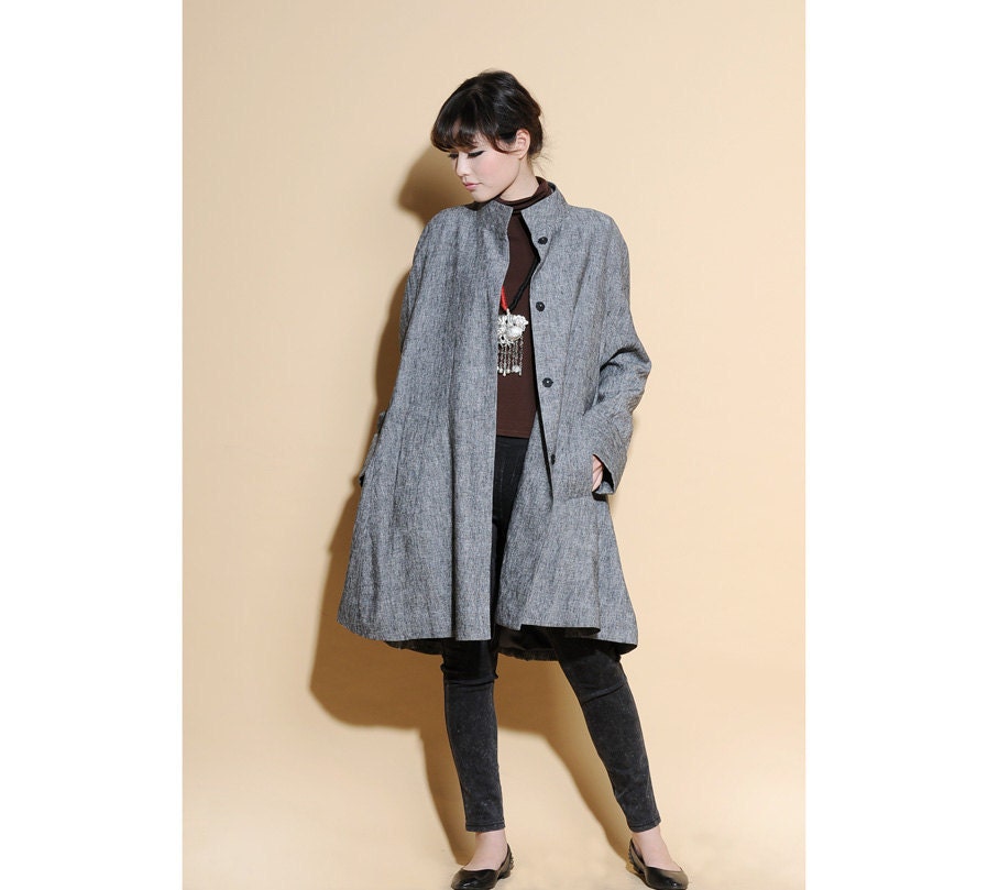 Free Style Pleated Linen Long Jacket/ Cape/ Heather Grey/ - Etsy