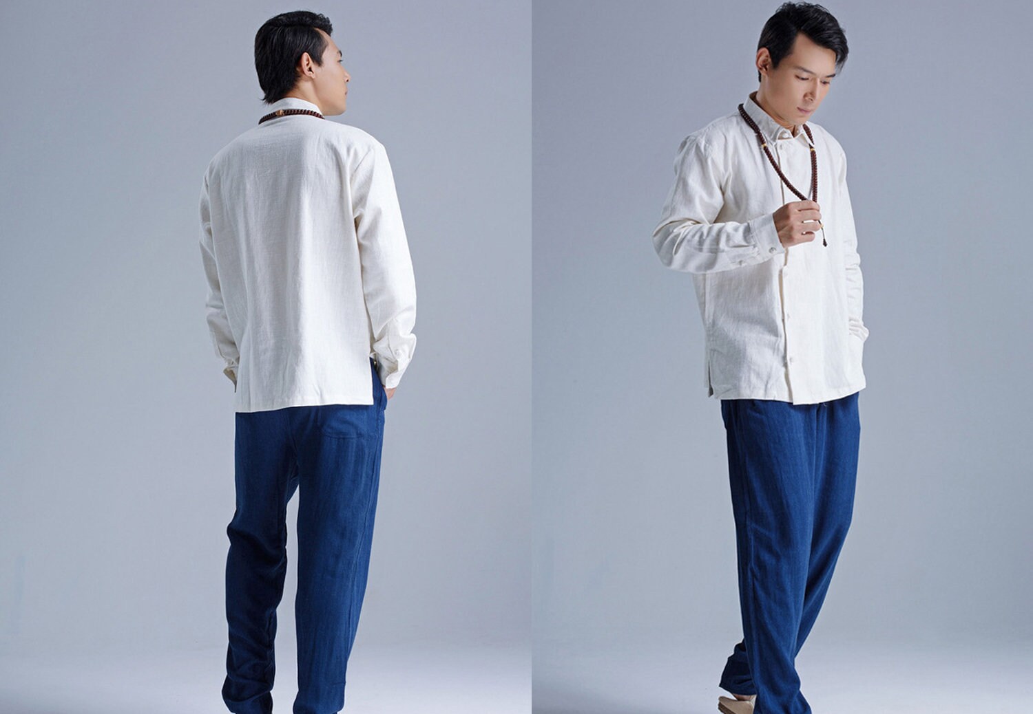 Chinese Style Asymmetrical Linen Men's Shirts/light Jackets With ...