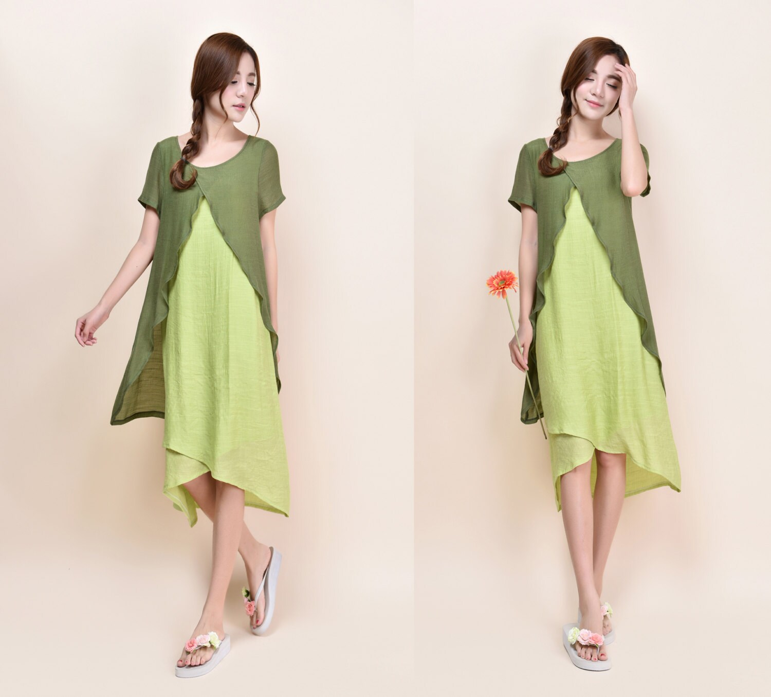 Canna Lovely Silk Linen Blend Three Layered Dress/ More Color - Etsy