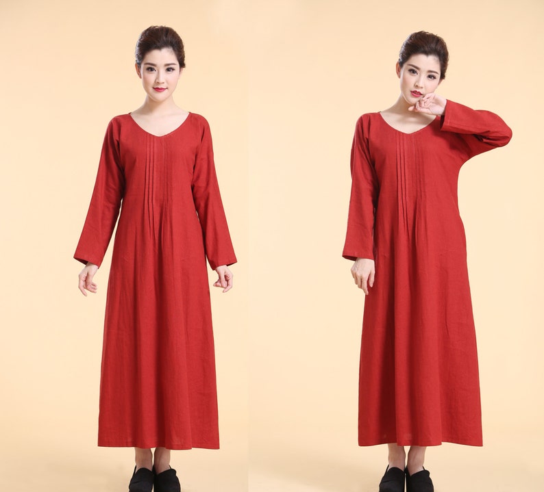 Pleated Linen Long Dress With Traditional Handmade Belt / 14 Colors ...